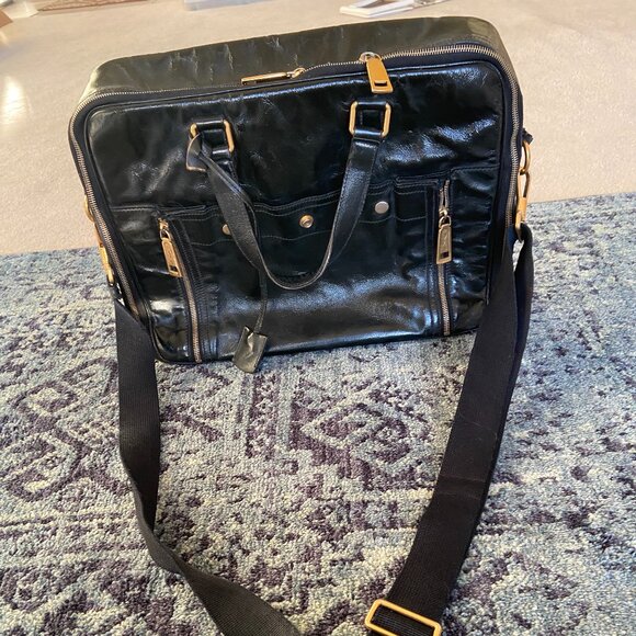 Yves Saint Laurent | Bags | Yves Saint Lauren Black Leather Laptop Bag ...